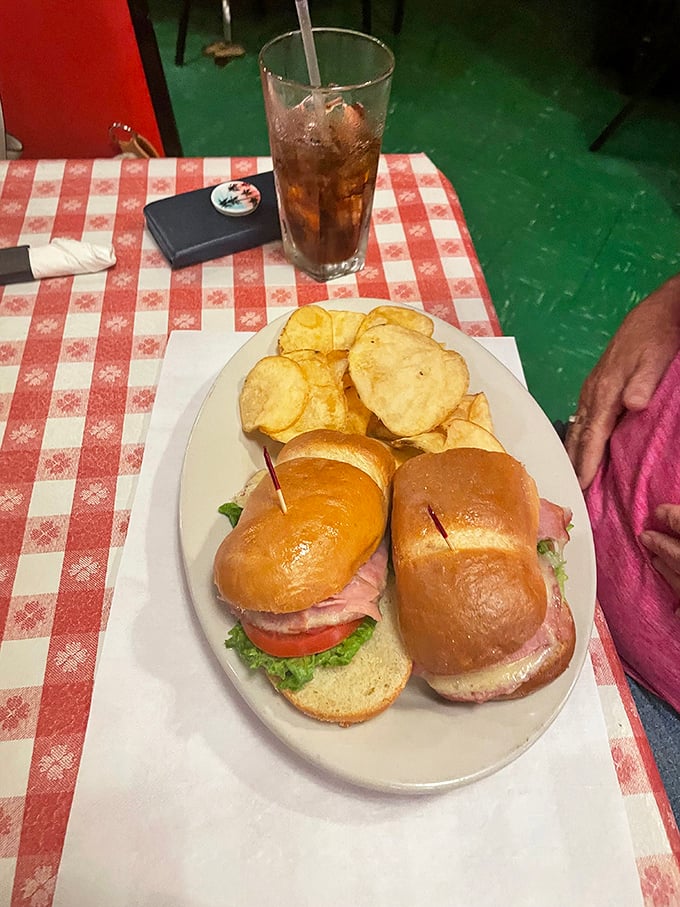 Sandwiches served with homemade potato chips—simple, honest food that reminds you why classics became classics in the first place.