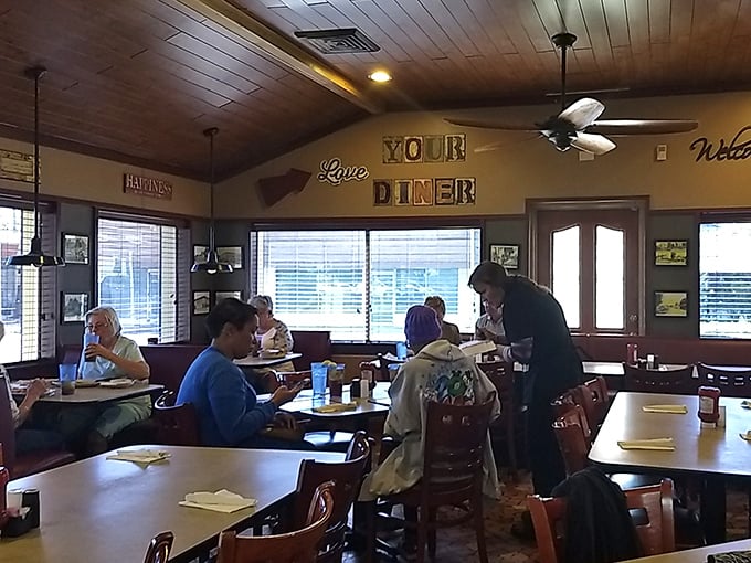 "Love YOUR DINER" isn't just wall decor – it's the philosophy that keeps regulars coming back and servers remembering your usual order.