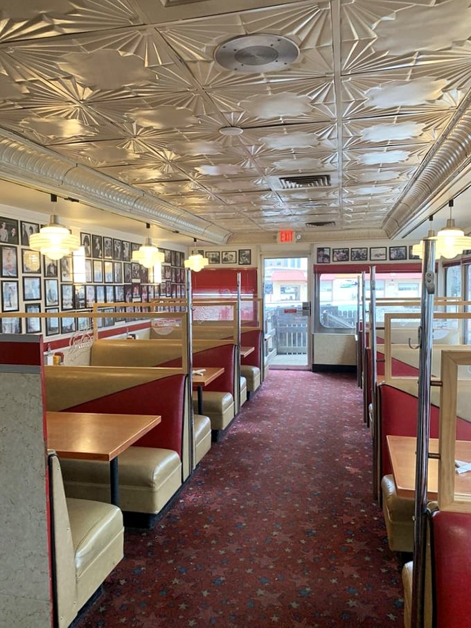 These booths aren't just seating—they're conversation incubators where great ideas and terrible jokes have equal opportunity to flourish under that spectacular ceiling.
