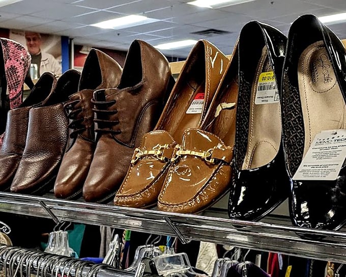 Shoe lineup that would make Imelda Marcos proud – barely-worn loafers and pumps waiting for their Cinderella moment.