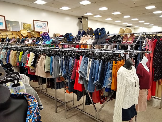 The clothing section is organized with military precision, making the treasure hunt efficient—though you'll still somehow spend three hours here.