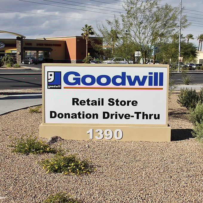 Bold signage reminds shoppers that their purchases actually help people, which makes that decorative bowl purchase feel even better somehow.