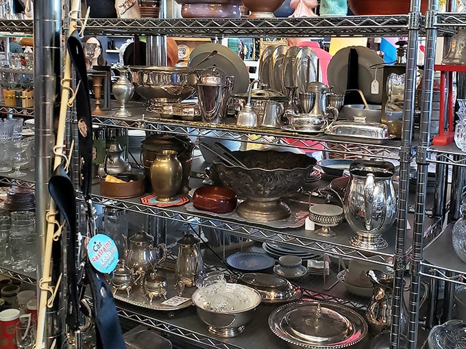 Silverware and serving pieces that have seen more dinner parties than a catering company, now awaiting their next tablescaping moment.