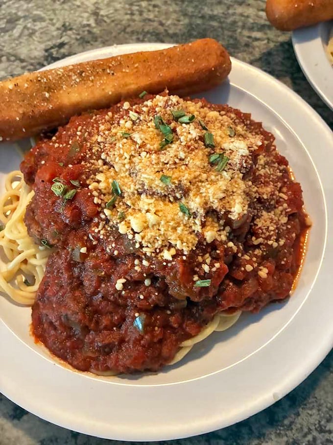 Sometimes spaghetti and breadsticks are all you need to remember why carbs were invented in the first place.