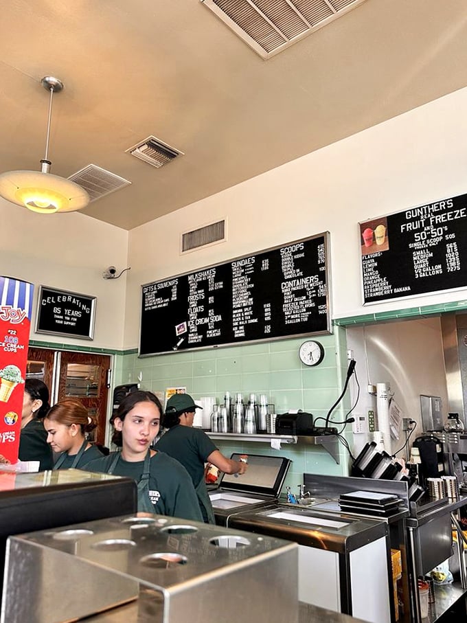 The staff works with the practiced efficiency that comes from serving generations of ice cream lovers—no hesitation, just pure scooping poetry.