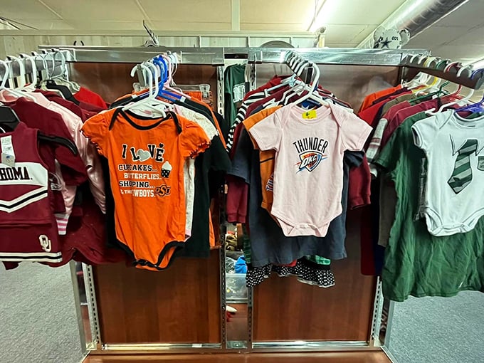 Oklahoma pride hangs from every hanger, with Thunder fans starting their team loyalty in the crib.
