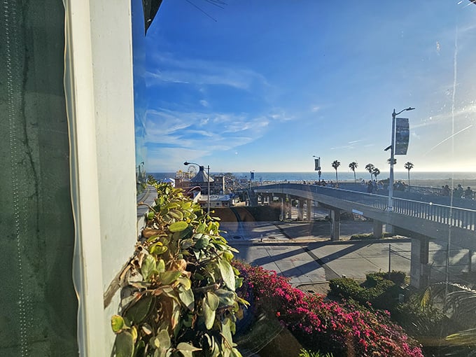 That view though! The Santa Monica Pier and Pacific Ocean create a backdrop that makes even mediocre food taste better – and the food here is far from mediocre.