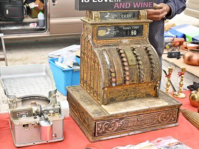 This vintage cash register wasn't just for transactions—it was theater, with each sale accompanied by a satisfying mechanical symphony.