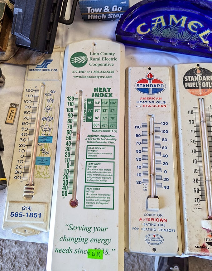 Vintage thermometers that remind us when advertising was an art form and companies gave away items meant to last generations.