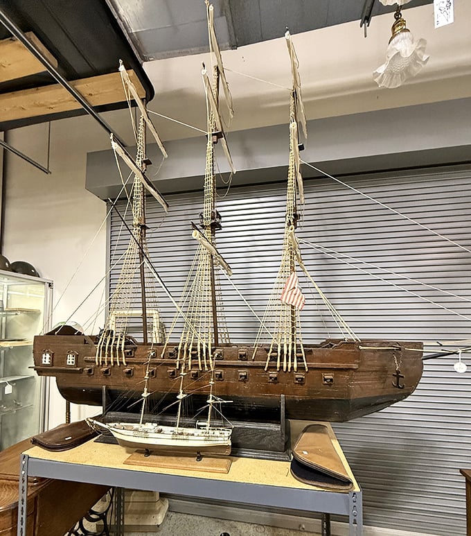 Sailing into the past—this meticulously crafted ship model represents countless hours of patience and precision, a testament to the artisan's steady hand.