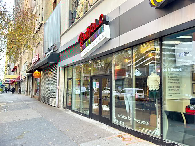 The sleek urban design signals that this isn't your grandmother's thrift shop - it's fashion recycling.