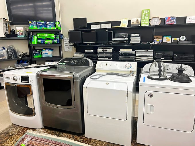 Appliance adoption center where slightly used washers and dryers await their forever homes. Clean clothes, cleaner conscience.