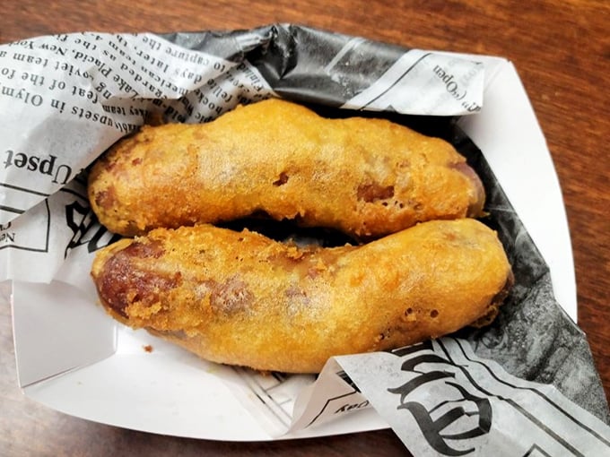 Battered sausages that look like they're wearing golden evening gowns. This British chip shop classic makes hot dogs everywhere feel underdressed.