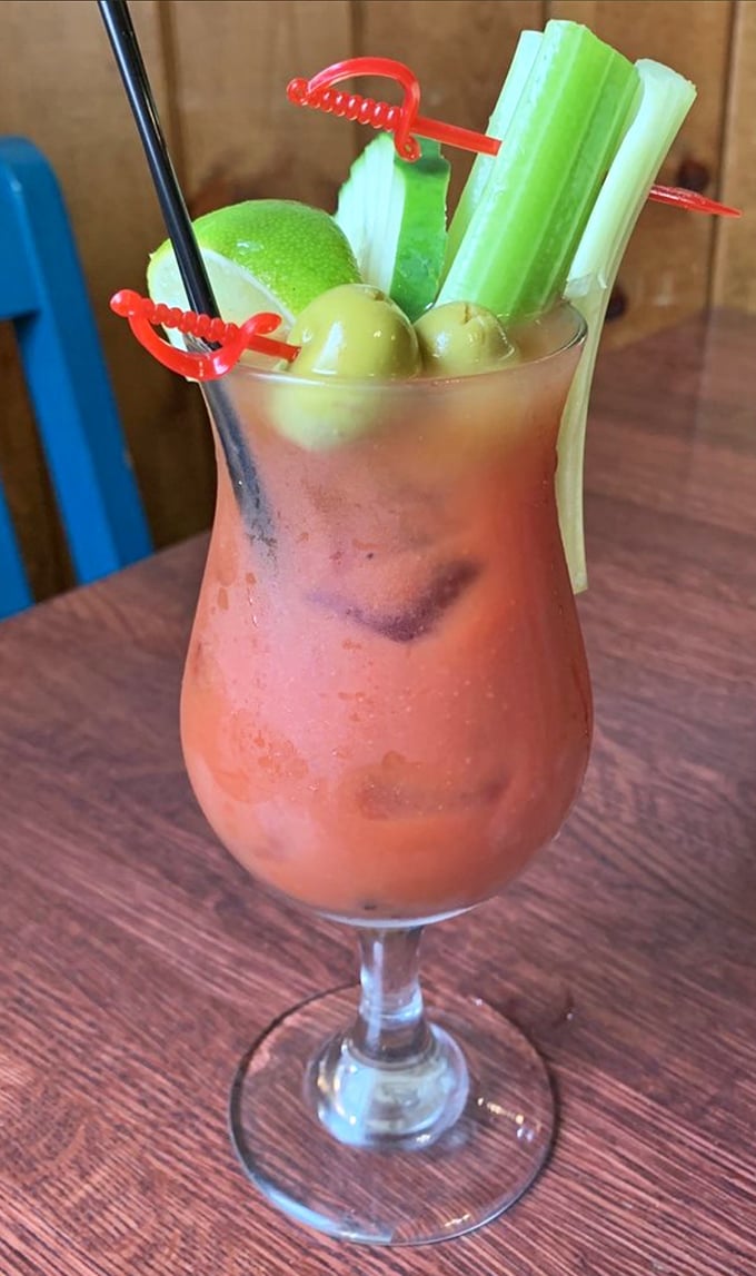 This isn't just a Bloody Mary – it's a liquid salad with attitude, accessorized better than most people at a fancy brunch.