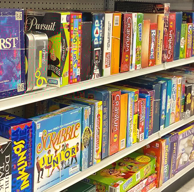 Game night just got more affordable! From Scrabble Junior to Trivial Pursuit, family fun awaits on these packed shelves.