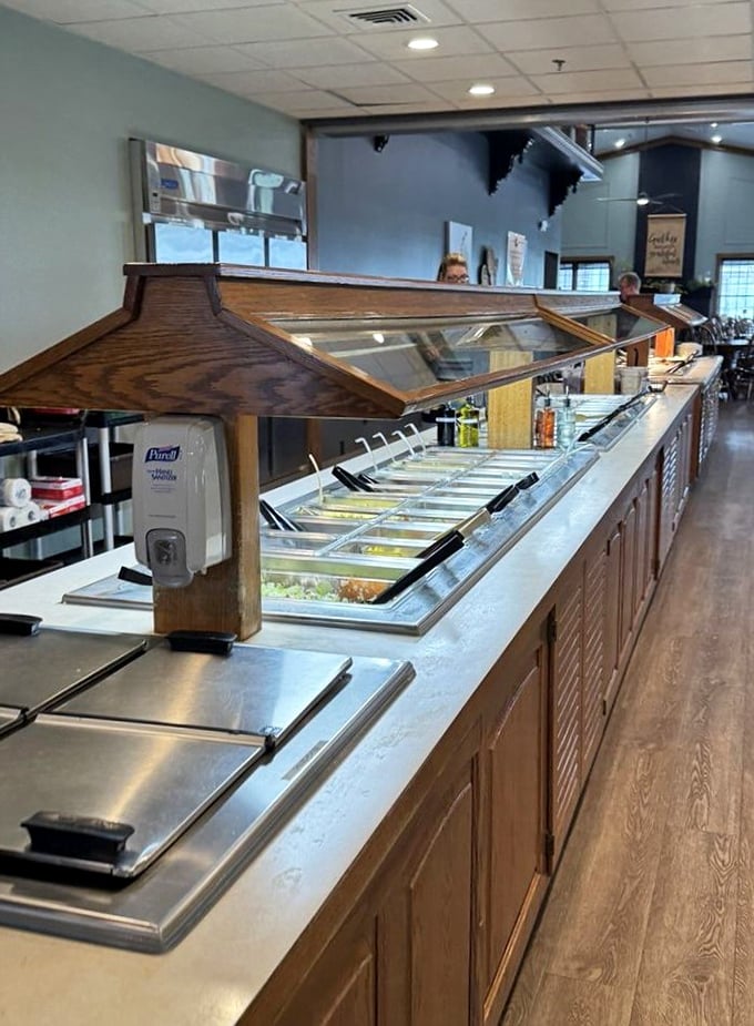 The buffet line—where food dreams come true and "just a little bit more" becomes your personal mantra.