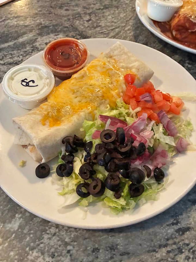 A burrito wrapped tighter than your winter coat in January, packed with enough filling to fuel a lumberjack.