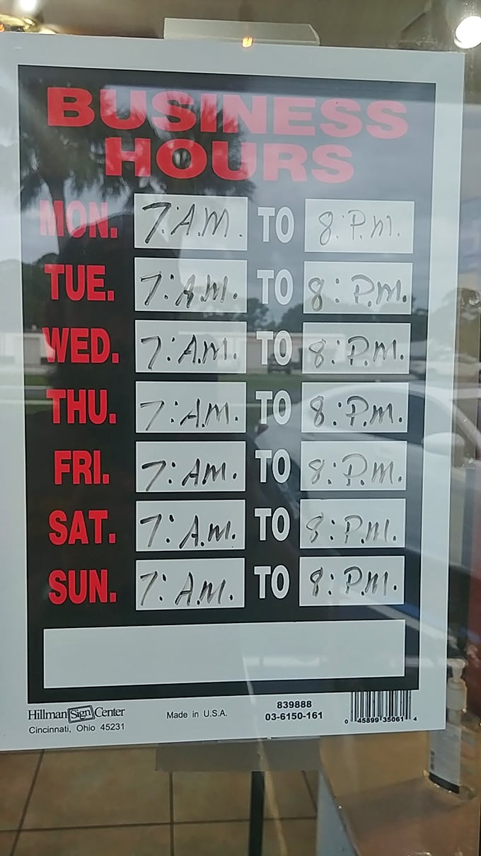 Hours that respect the importance of breakfast. When a place opens at 7 AM seven days a week, they're serious about morning meals.