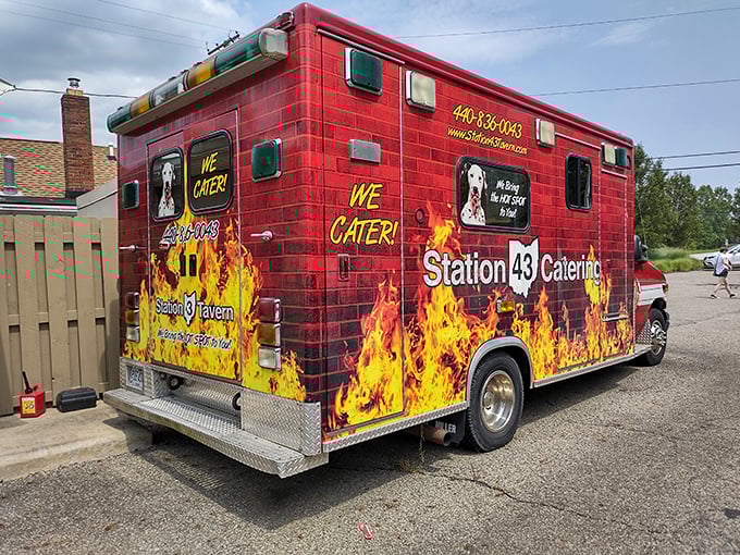 Station 43's catering truck – bringing wing joy to the masses like a delicious missionary service.