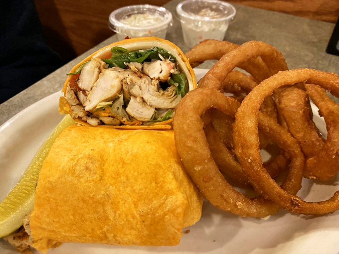 The chicken wrap – where healthy intentions meet deep-fried reality in a tortilla envelope stuffed with promises of "I'll eat better tomorrow."