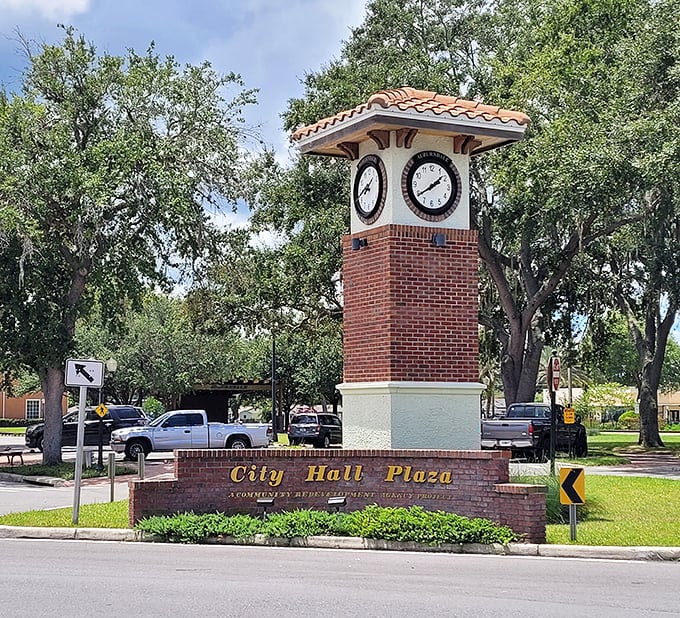 City Hall Plaza's clock tower keeps perfect time in a town where the pace of life is refreshingly unhurried. Florida retirement without the rush.