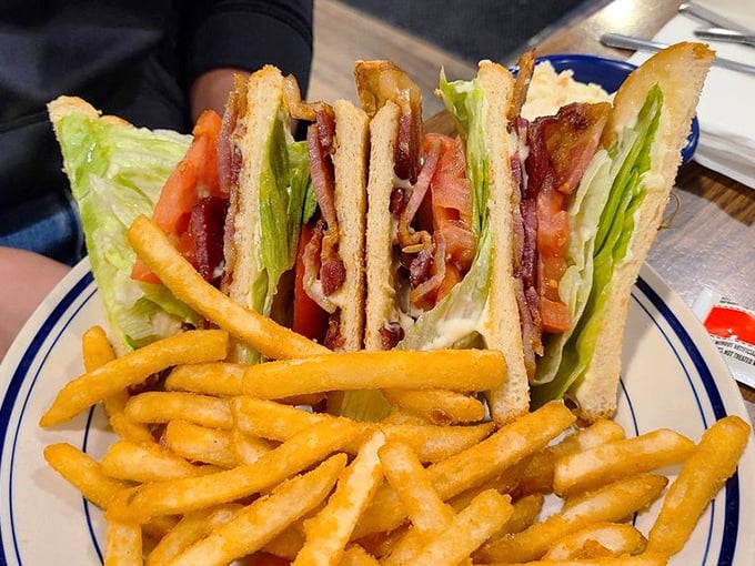 The club sandwich—architecture you can eat. Triple-decker construction with structural integrity that would impress Frank Lloyd Wright.
