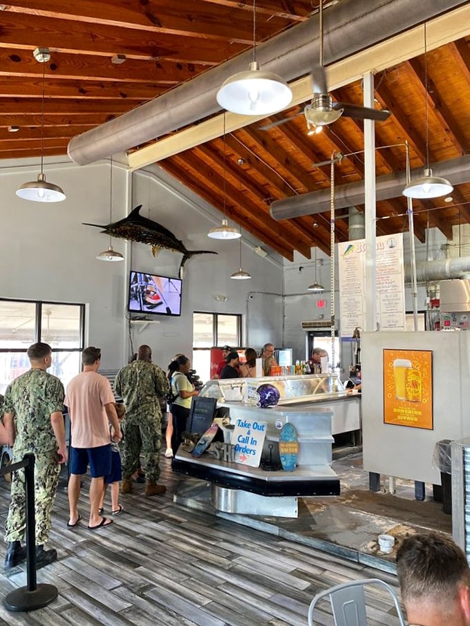 Where military personnel, tourists, and locals all stand in the same line – united by the universal language of "I need that seafood in my life right now."