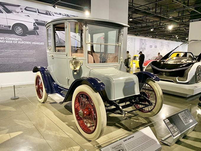 The Detroit Electric car proves eco-friendly transportation isn't new—it's vintage! This elegant time capsule reminds us innovation often comes full circle.