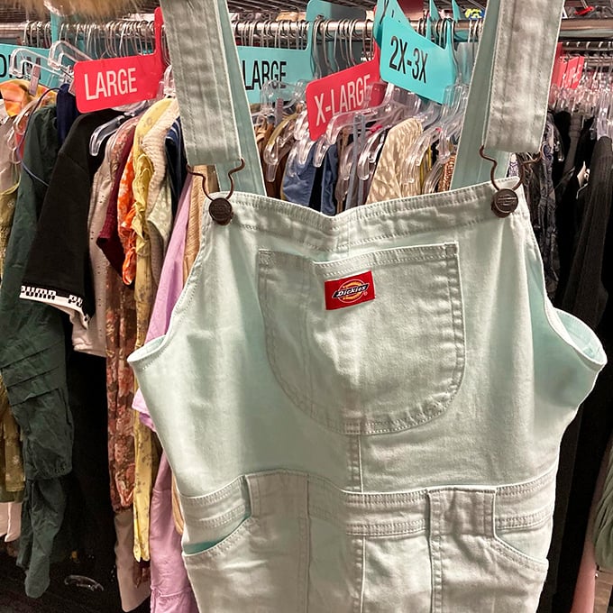 These mint Dickies overalls aren't just clothing—they're a personality waiting to happen, with pockets for all your quirky essentials.