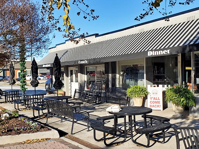 The outdoor seating area—where "y'all come back" isn't just a sign, but the inevitable conclusion after your first visit.