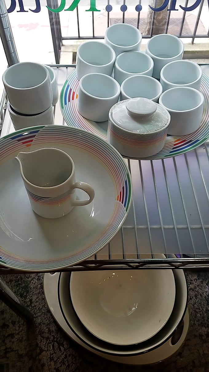 This rainbow-rimmed dishware set looks straight out of a design catalog, yet costs less than your average takeout dinner for two.