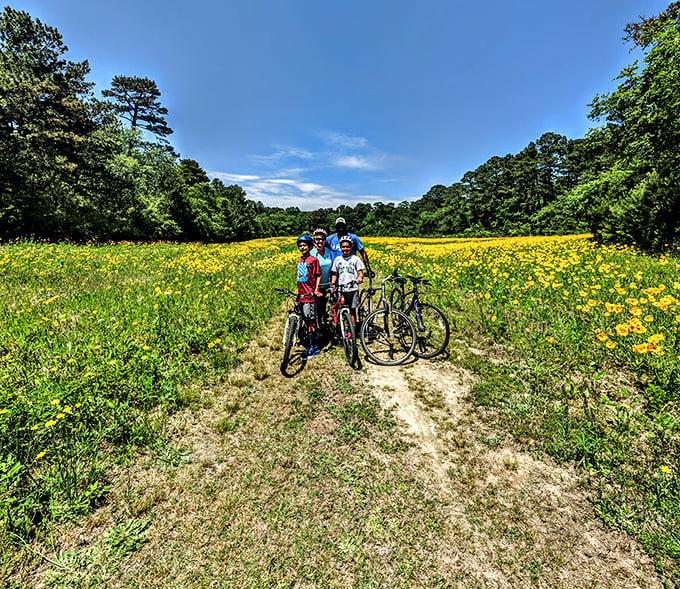 Wildflower fields forever! These cyclists have discovered the secret to happiness—two wheels, open trails, and nature's own color explosion.