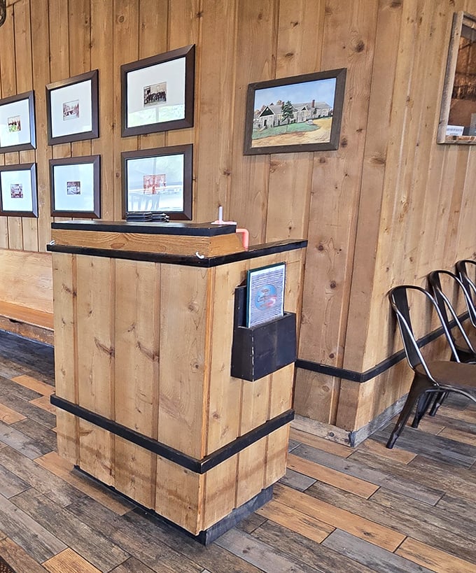 The host stand – simple, sturdy, and unpretentious – perfectly embodies the restaurant's philosophy that good food needs no fancy introduction.