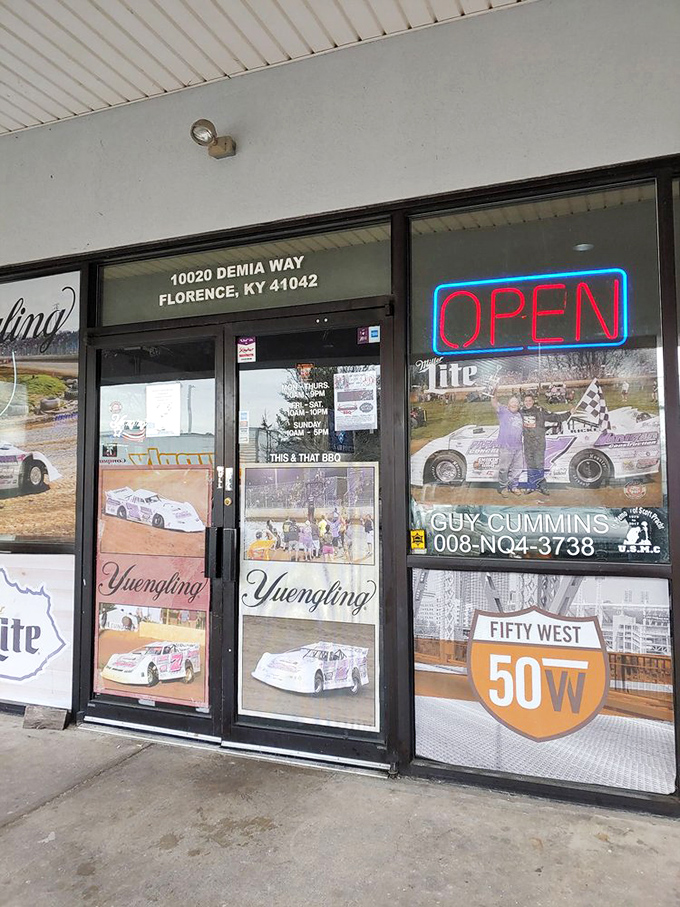 The entrance to flavor paradise, complete with racing memorabilia. In Kentucky, speed isn't just for horses—it's for how quickly you'll return.
