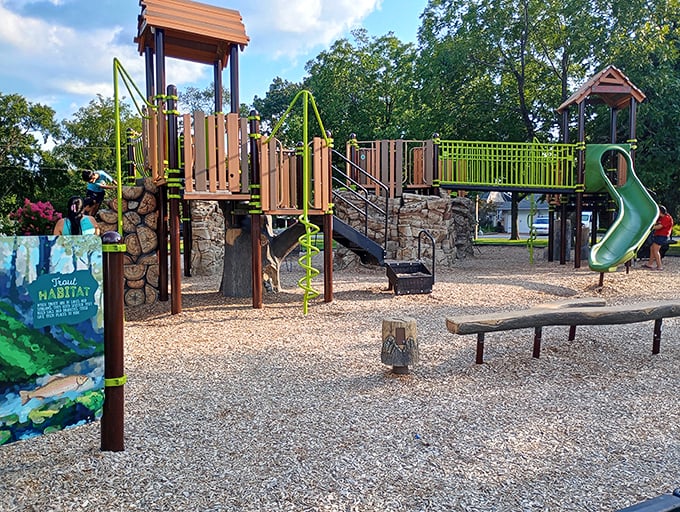 This playground's stone-based design reflects Batesville's natural surroundings while giving kids adventures that don't require expensive admission tickets.