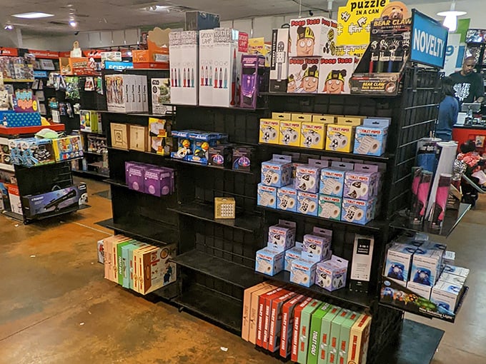 The novelty store's shelves promise hours of entertainment, proving that retail therapy comes in many forms—including actual games. 