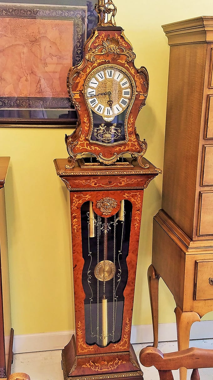 This grandfather clock doesn't just mark hours—it's witnessed generations of them. Standing tall like a sentinel of time, it's the ultimate family heirloom.