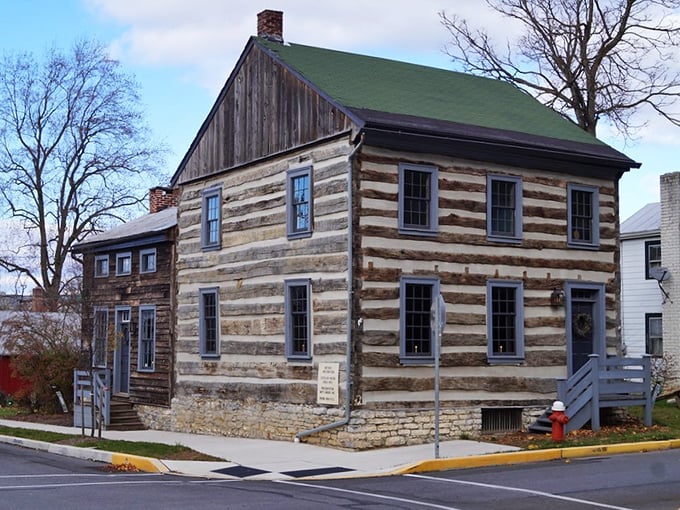 The Gutelius Log House stands as a rugged testament to early Pennsylvania frontier life—hand-hewn logs and simple windows framing centuries of Mifflinburg history.