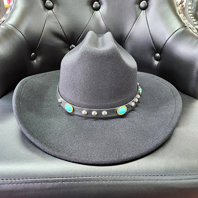 This turquoise-accented cowboy hat isn't just headwear—it's the starting point for your Nashville alter ego's entire backstory.