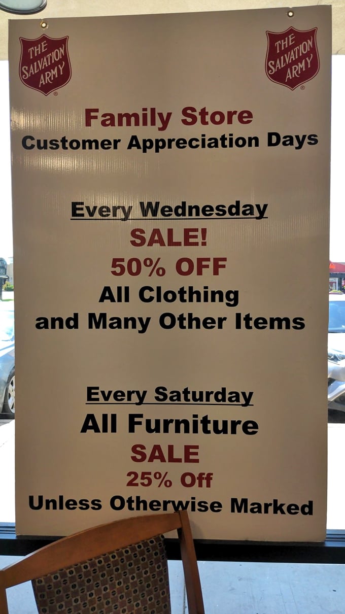 Wednesday clothing sales and Saturday furniture deals – mark your calendars, fellow treasure seekers, this is important intelligence.