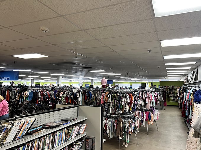 The vastness of the store reveals itself in this panoramic view, where one person's decluttering becomes another's decorating inspiration.