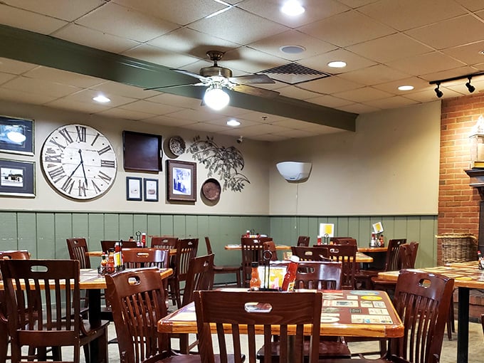 The dining room's warm ambiance invites lingering conversations – where the only thing better than the food is the company you share it with.