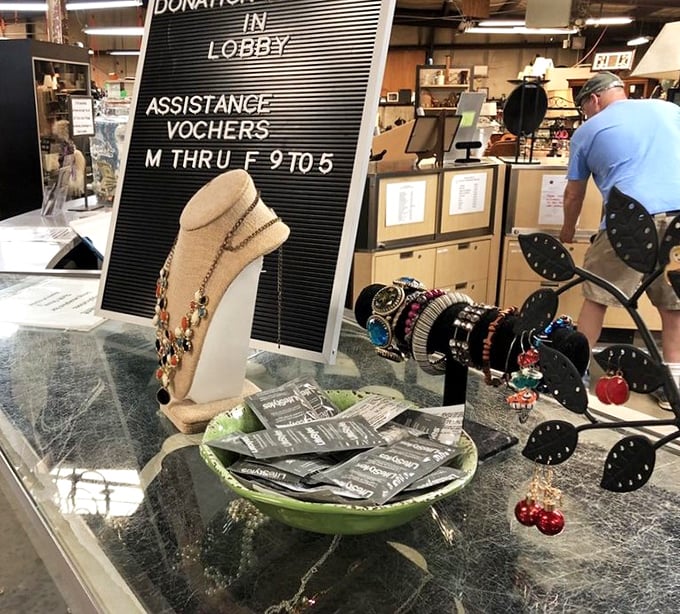 Jewelry displays showcase accessories that could be conversation starters or outfit completers – all for less than your morning latte habit.