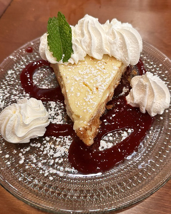 Key lime pie that strikes the perfect balance between tart and sweet. Those dollops of whipped cream aren't just garnish—they're necessary indulgence.