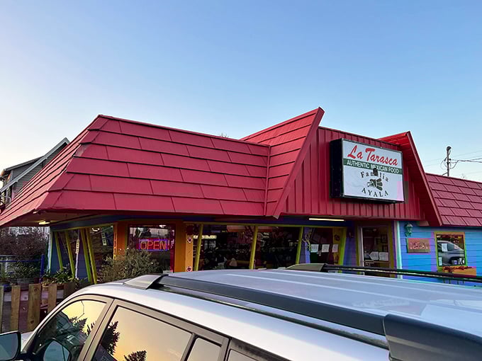 La Tarasca's vibrant exterior hints at the authentic flavors waiting inside—a splash of culinary color in Centralia's affordable dining landscape.