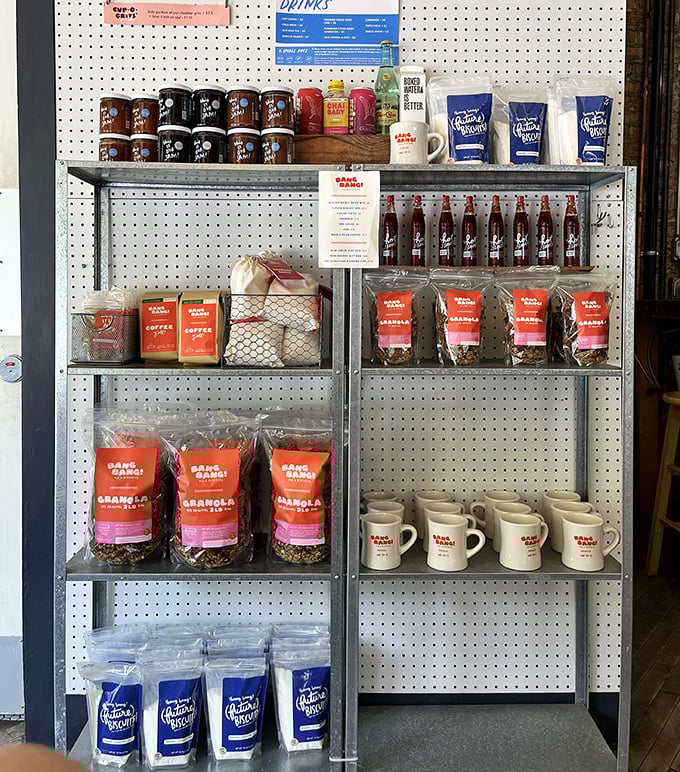 The merchandise wall – take home evidence of your pilgrimage. Those Bang Bang branded goods let you extend the experience beyond breakfast.