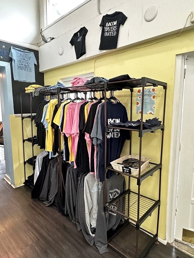 Gracie's merchandise corner proves their bacon obsession runs deep – wear your breakfast loyalty like the badge of honor it truly is.