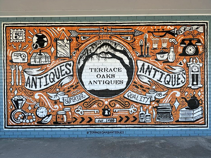 The whimsical mural outside celebrates the treasures within—a colorful roadmap to the past that stops traffic better than any digital billboard ever could. 
