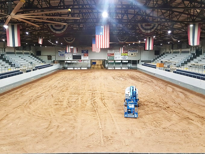 The Nolan County Coliseum awaits its next rodeo, concert, or gathering—a cathedral of West Texas culture with sawdust for carpet.