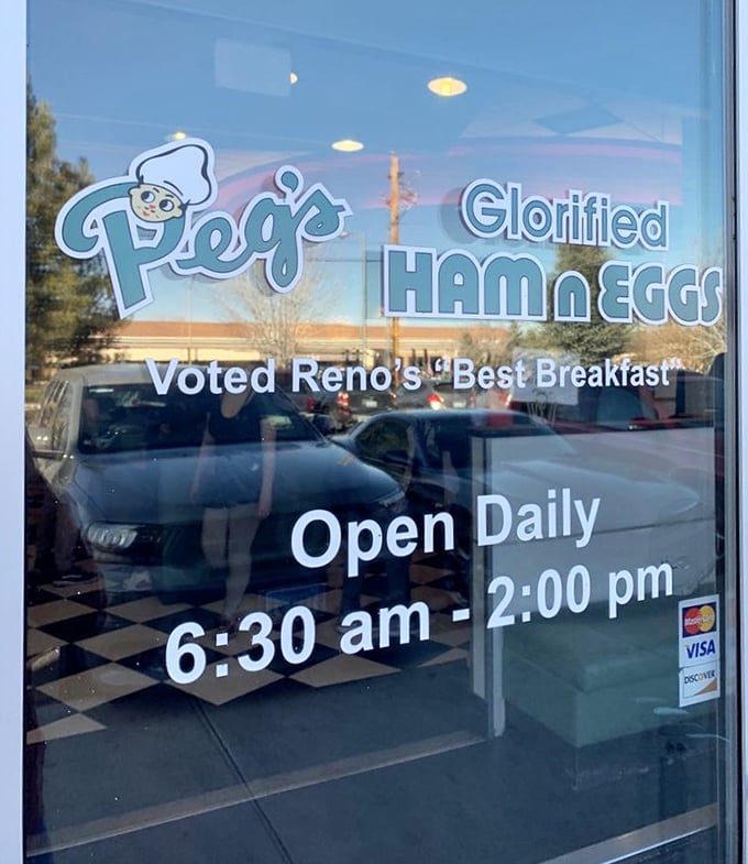 The window proudly announces "Reno's Best Breakfast"—a claim that your taste buds will enthusiastically verify after just one visit.